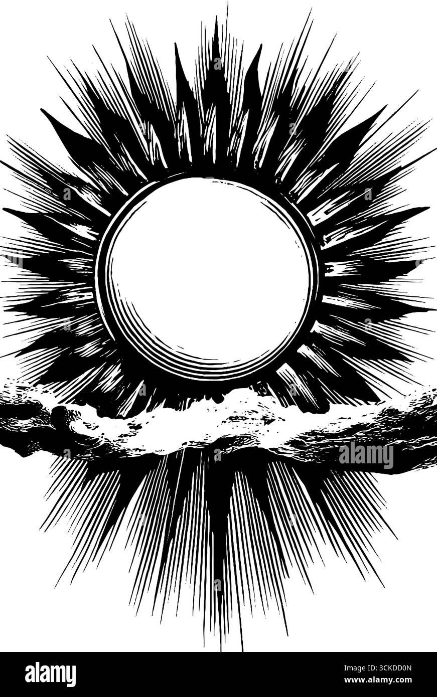 Vintage sunburst engraving with art deco border design for decorative ...