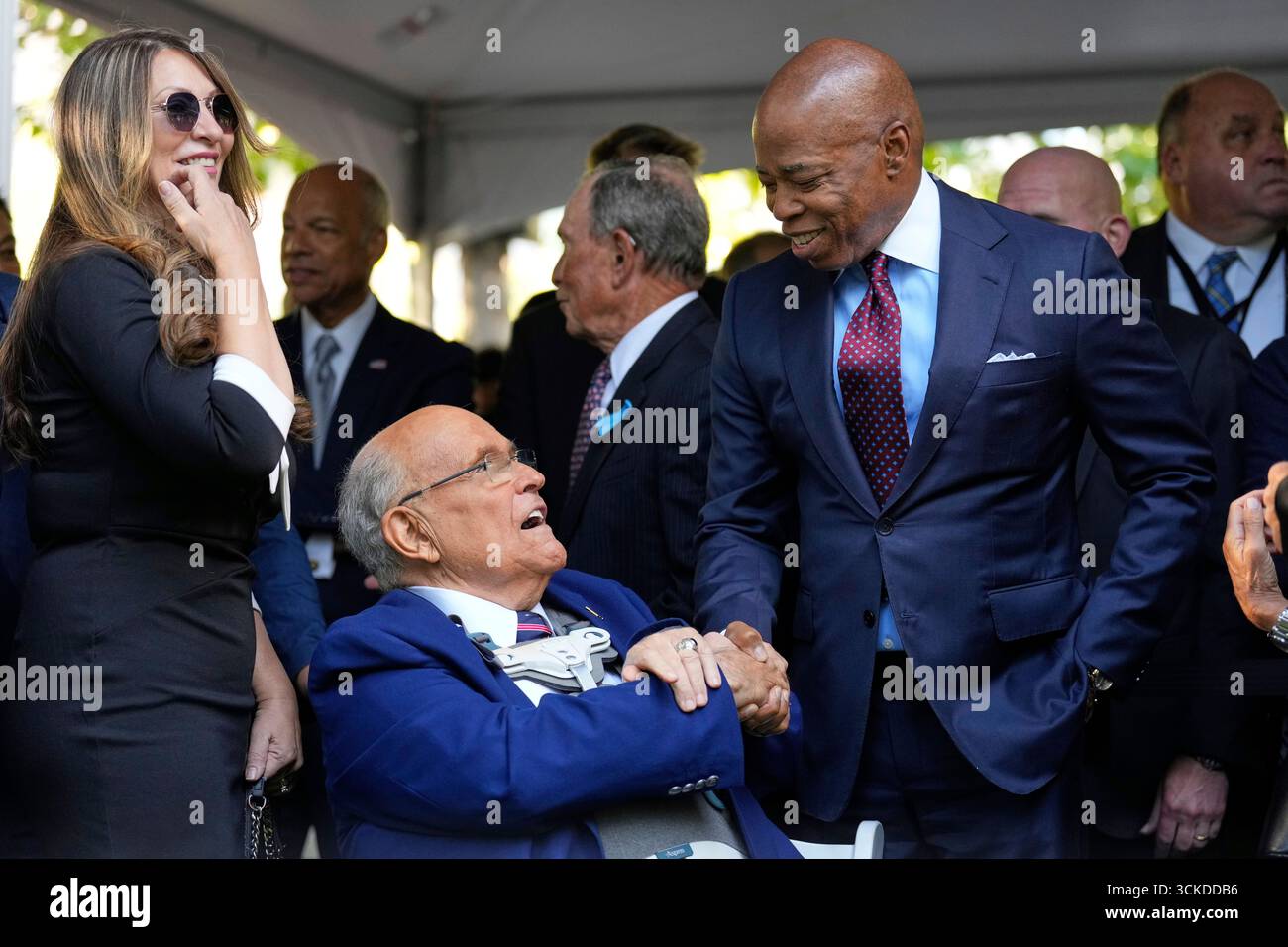 NYC mayor Eric Adams, right, greets former NYC mayor Rudy Giuliani ...