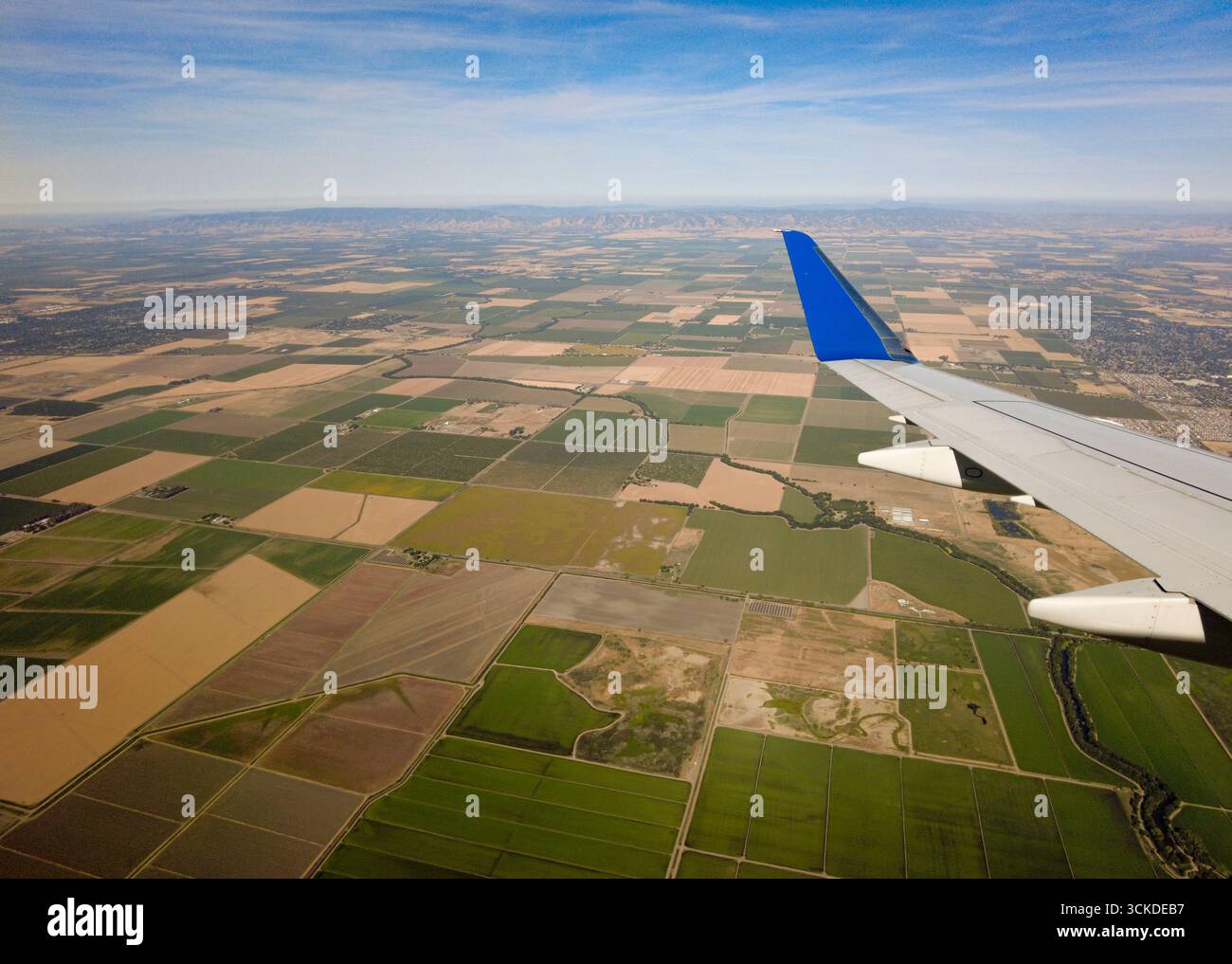 Aerial view of productive farmland in the central Valley of California ...