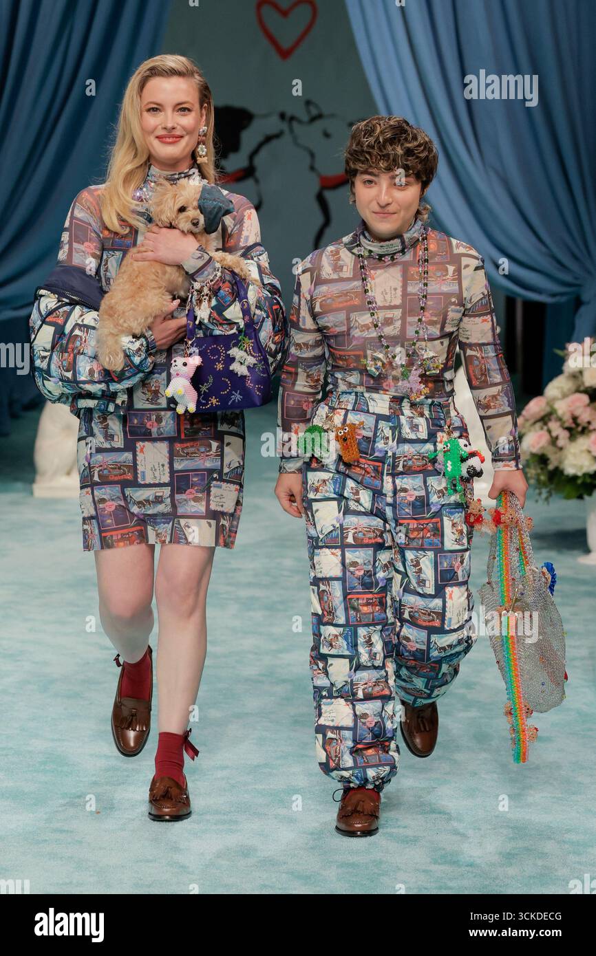 Gillian Jacobs (L) and Claud (R) are seen on the catwalk at the ...