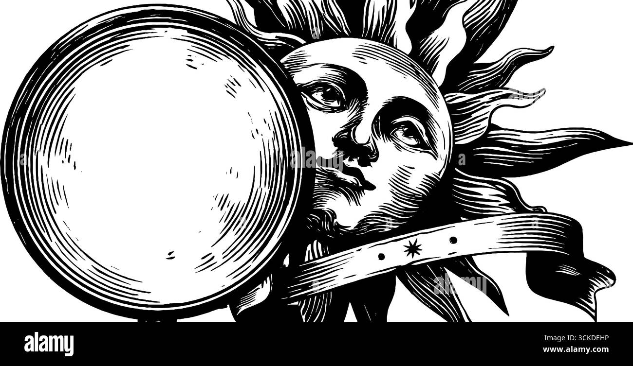 Vintage engraved celestial sun and moon illustration for tarot card ...