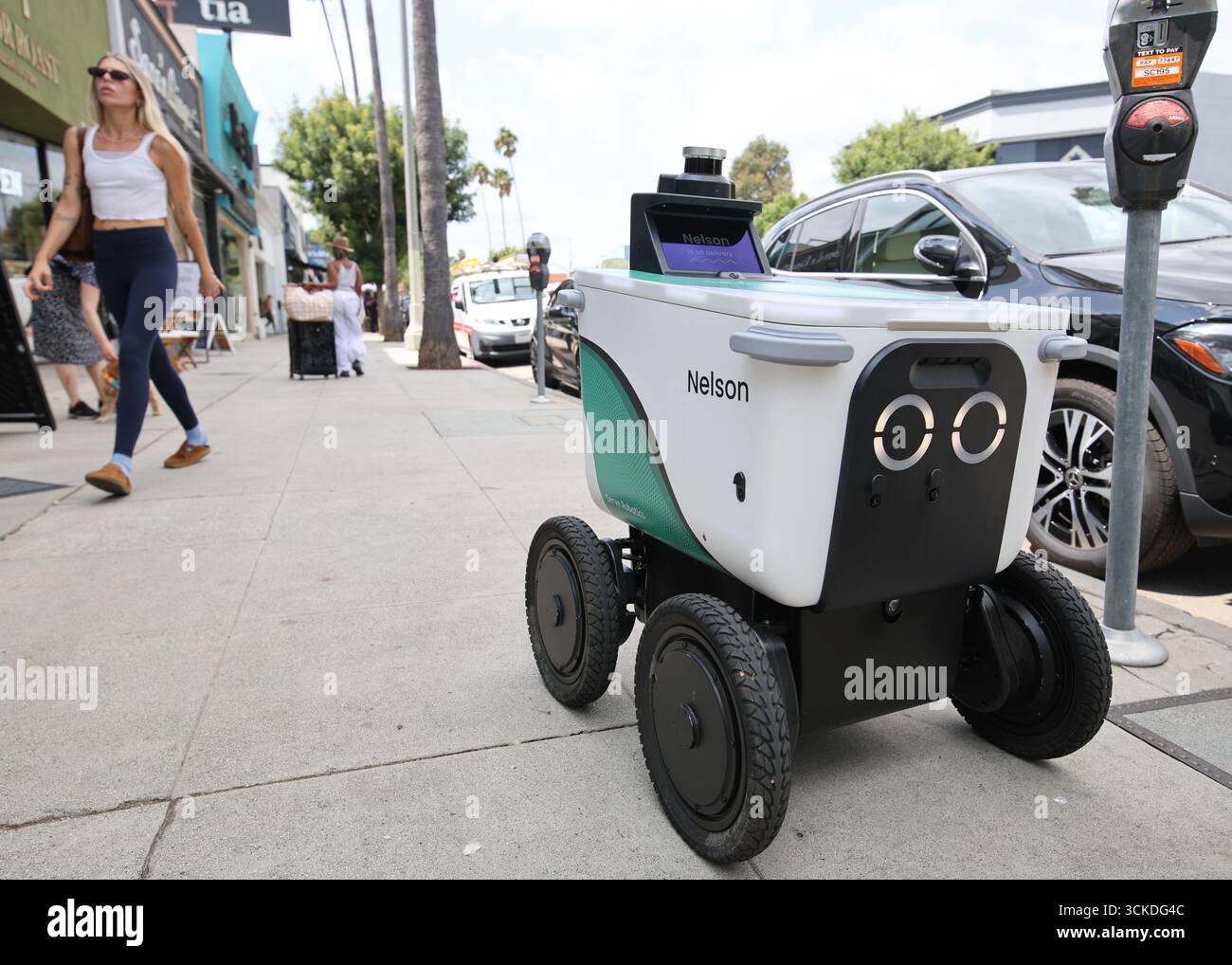 A Serve Robotics delivery robot is seen on Ventura Boulevard, in Los ...