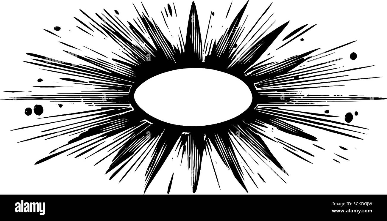 Retro futurist frame design with engraved starburst illustration for ...