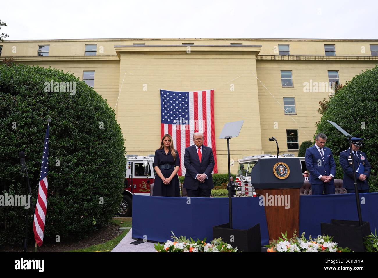 President Donald Trump and first lady Melania Trump attend a ceremony ...