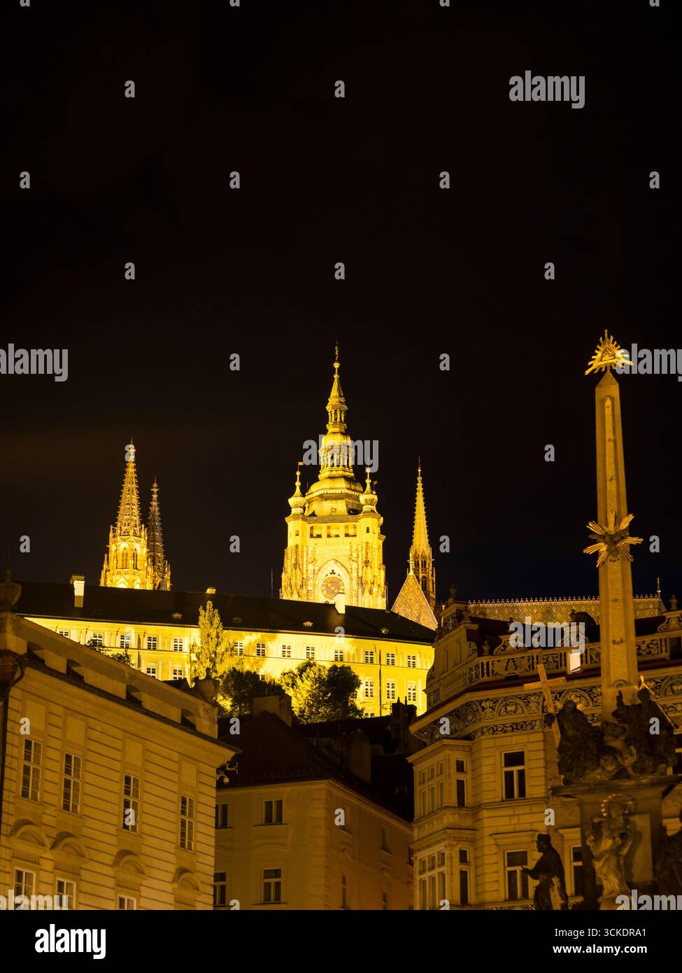 Malá Strana Column of the Holy Trinity (Right), with Prague Castle ...