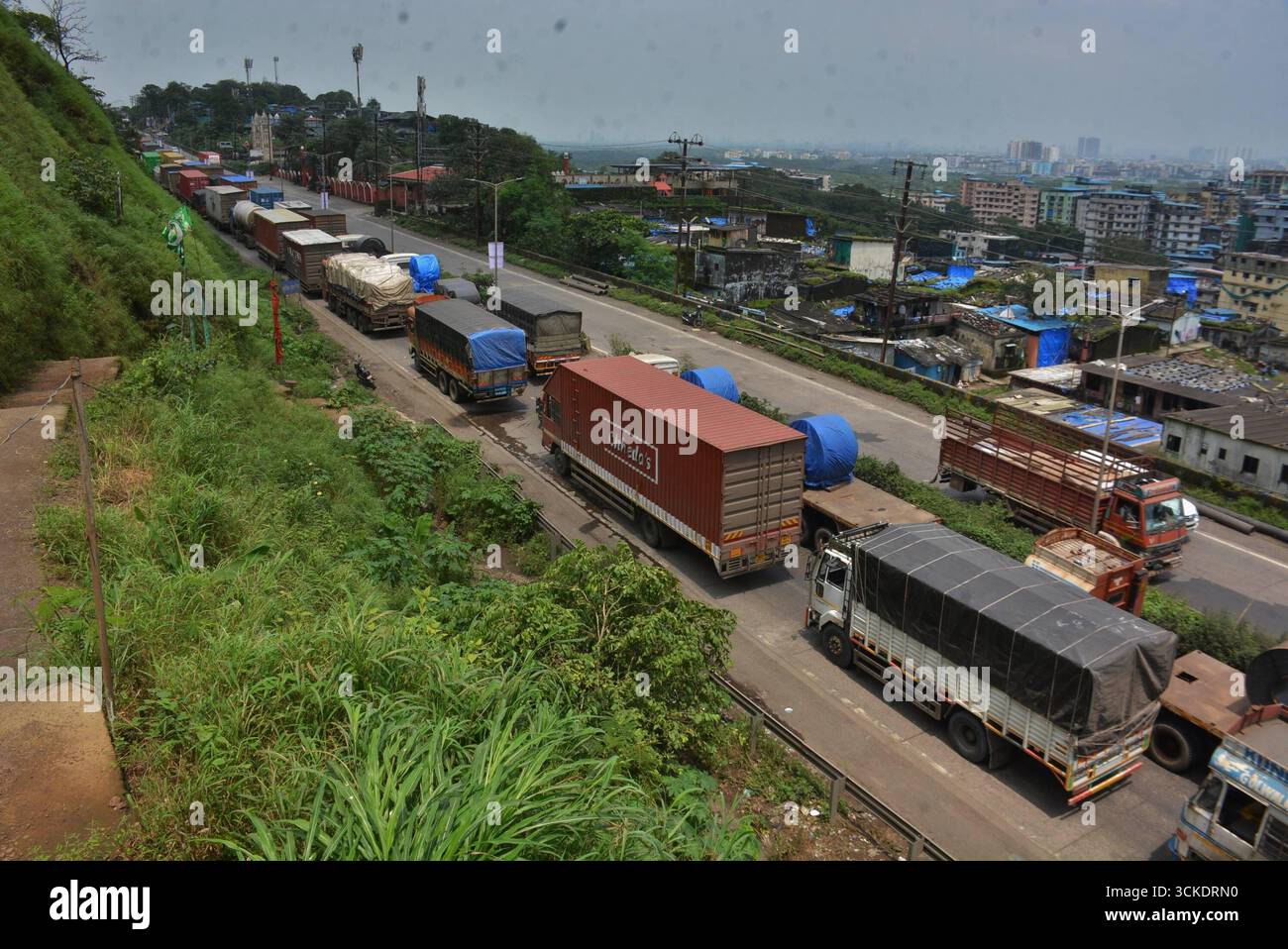 MUMBAI, INDIA - SEPTEMBER 9: Traffic at Mumbra by Pass Road, due to the ...
