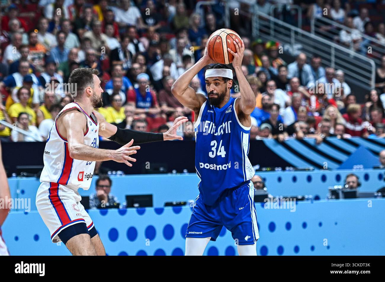 34 Jacob Grandison of Finland competes with 23 Marko Guduric of Serbia ...