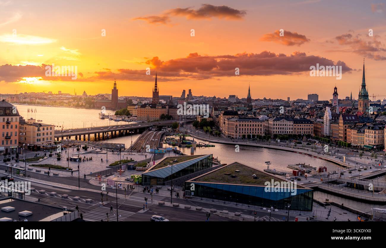 Stockholm Old Town Gamla Stan with stunning colorful summer sunset sky ...