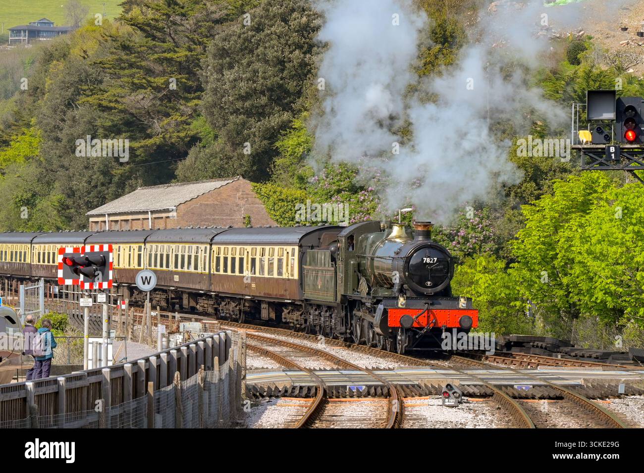 Kingswear, Devon, England, UK - 24 April 2025: Steam engine pulling a ...