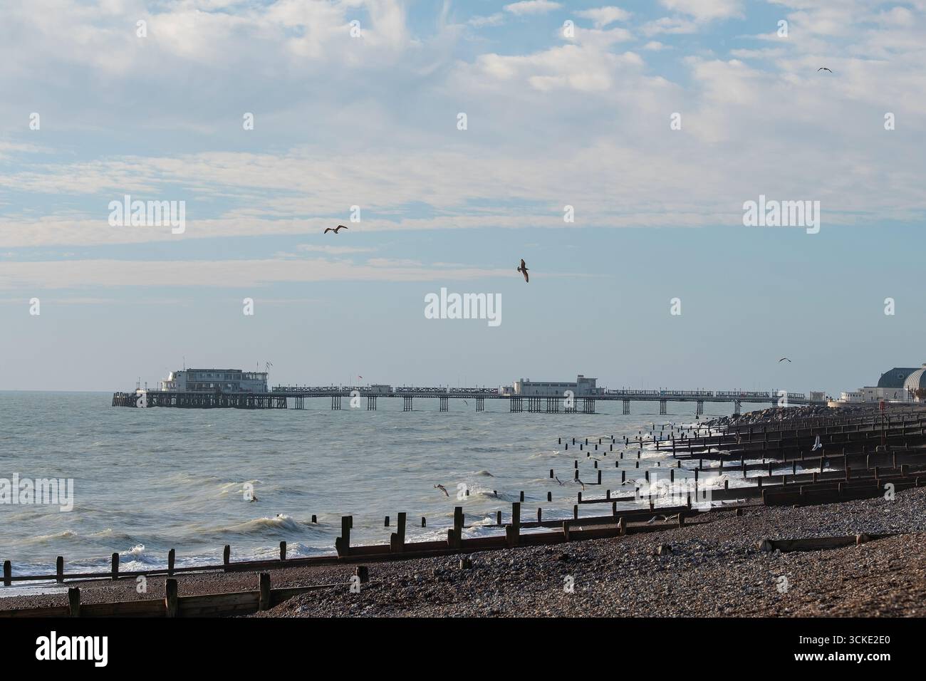 WORTHING SEASIDE TOWN WEST SUSSEX BEACH HUTS CHALETS PIER Stock Photo ...
