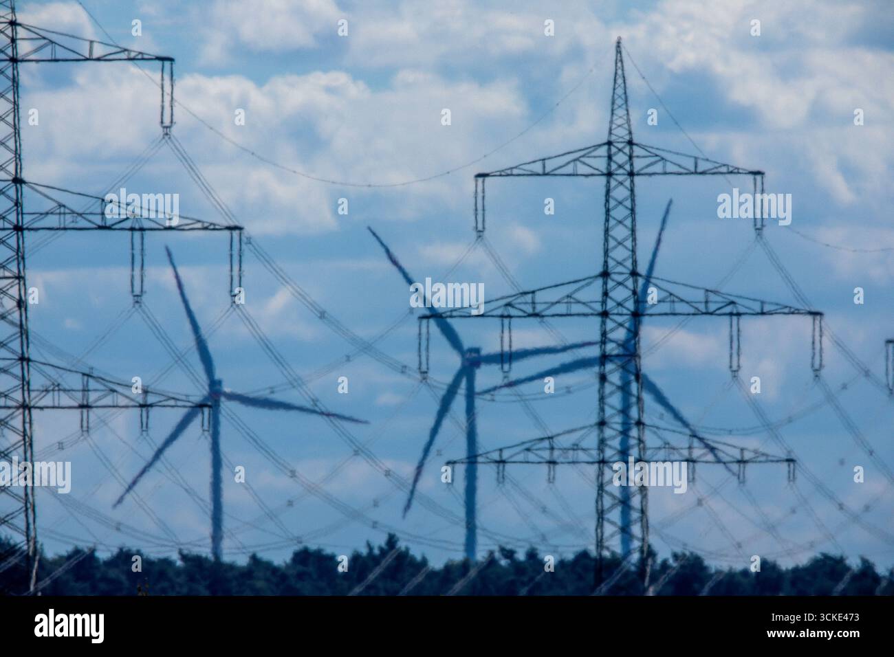 03 September 2025, Mecklenburg-Western Pomerania, Klein Rogahn: Pylons ...