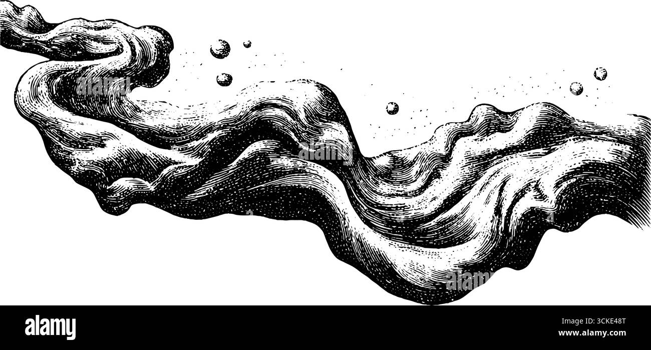 Marbled ink flow with organic fluid swirls in black and white design ...