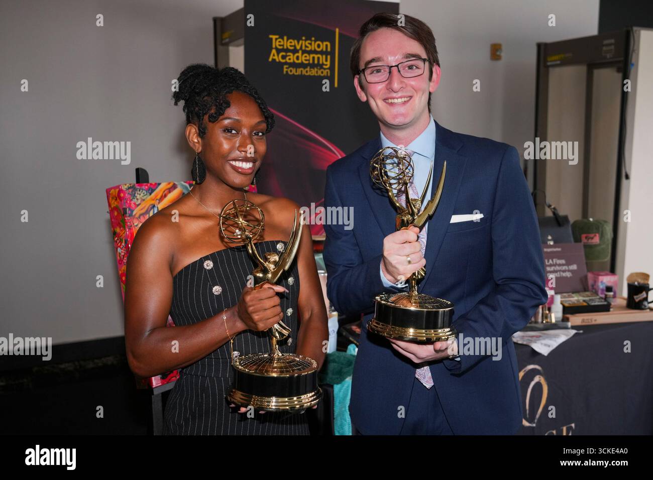 Emmy Trophy Presenters Mikayah Lee and Evan Nowack at the 77th Emmy Awards Press Preview on ...