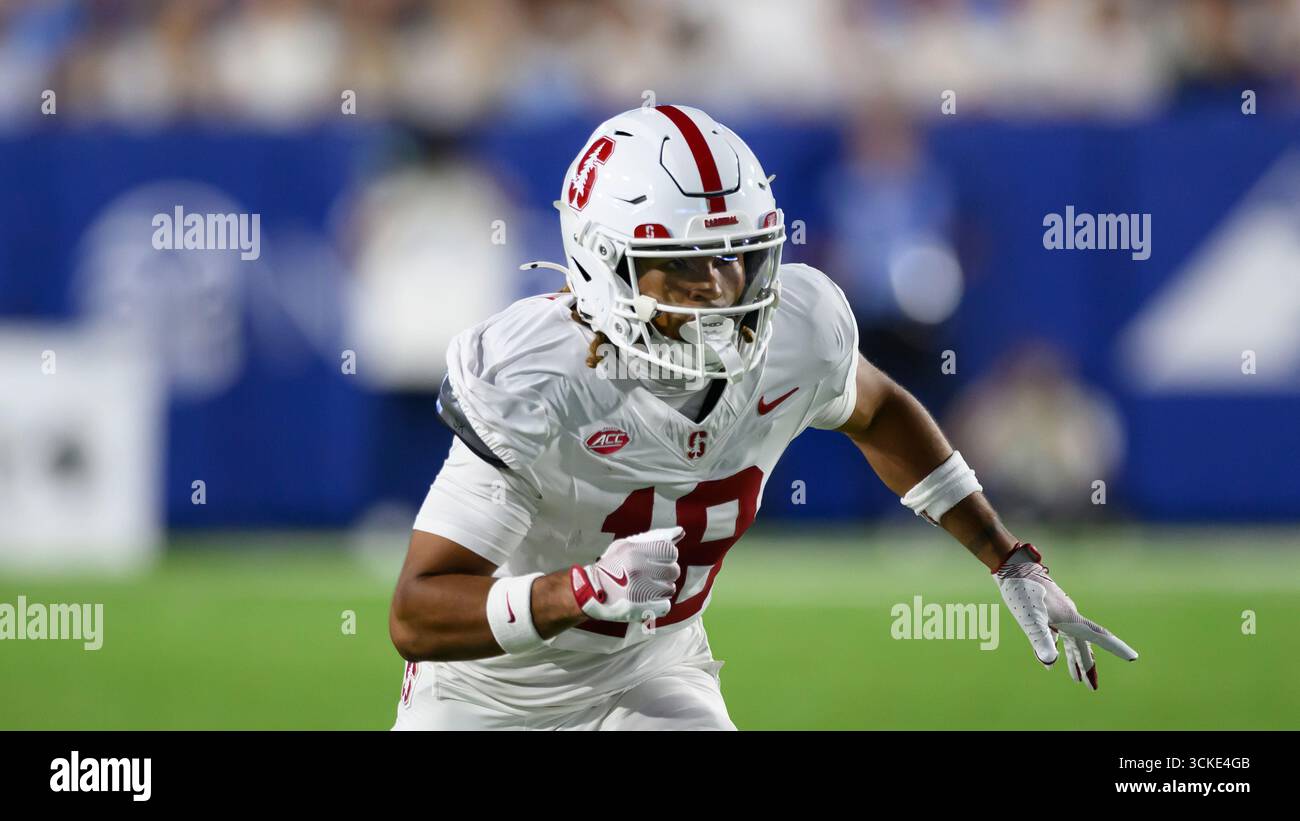 Stanford wide receiver Myles Libman (18) runs to make a catch during an ...