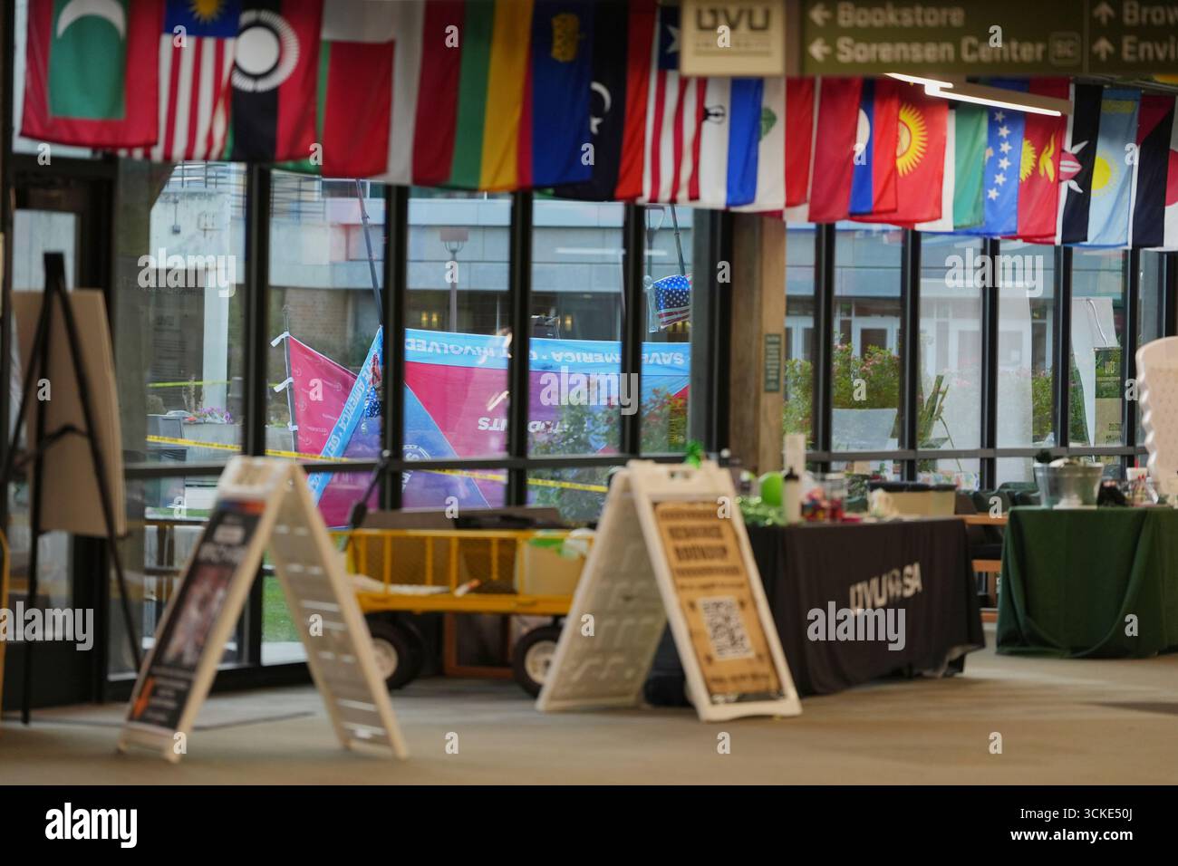 Police crime tape is seen from inside the Pope Science building a day ...