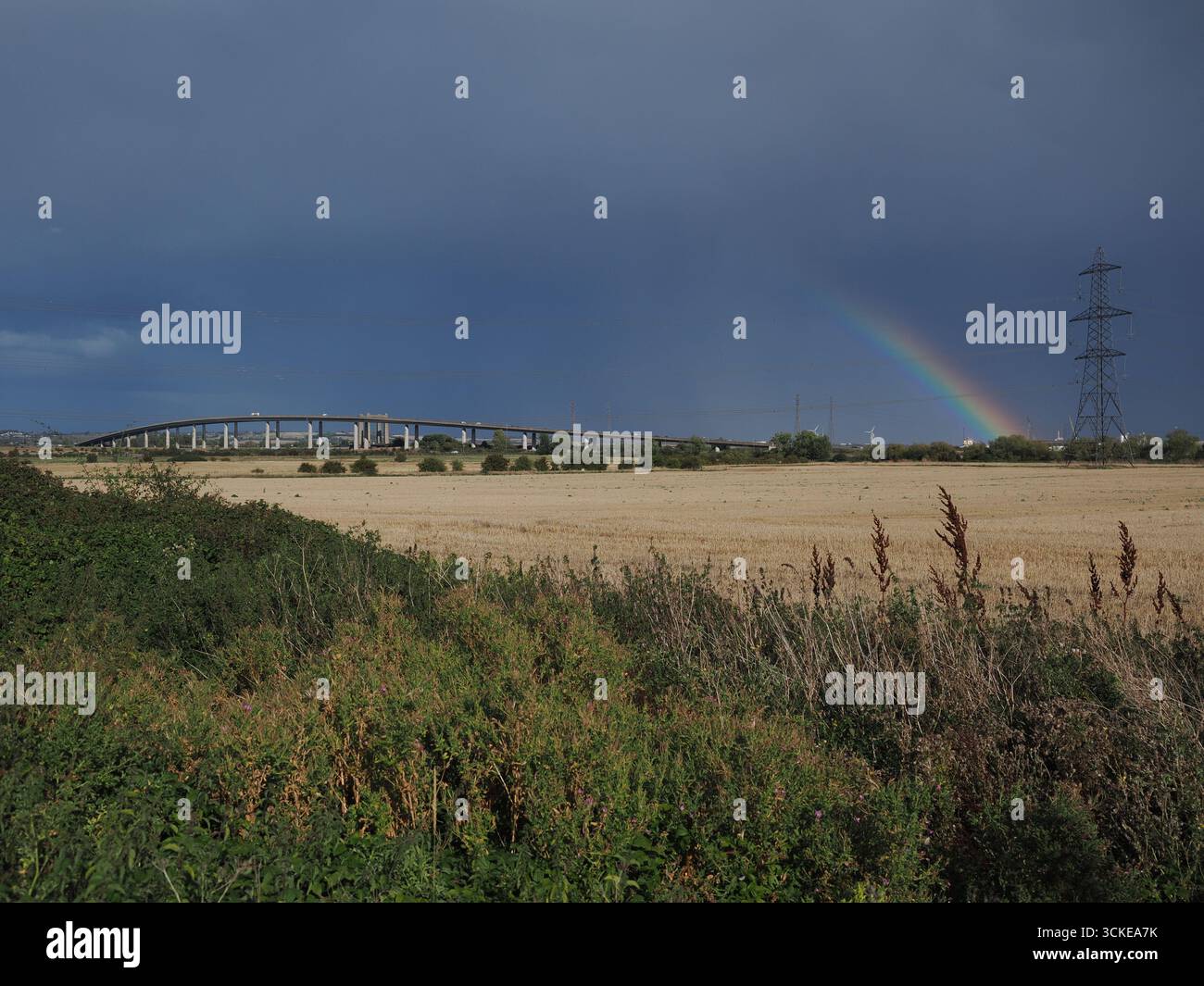 Iwade, Kent, UK. 11th Sep, 2025. UK Weather: a rainbow seen with the ...