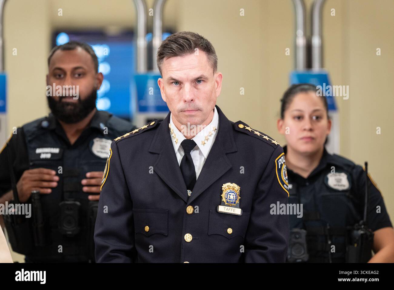 MTA Chief of police Thomas J. Taffe attends as Governor Kathy Hochul ...
