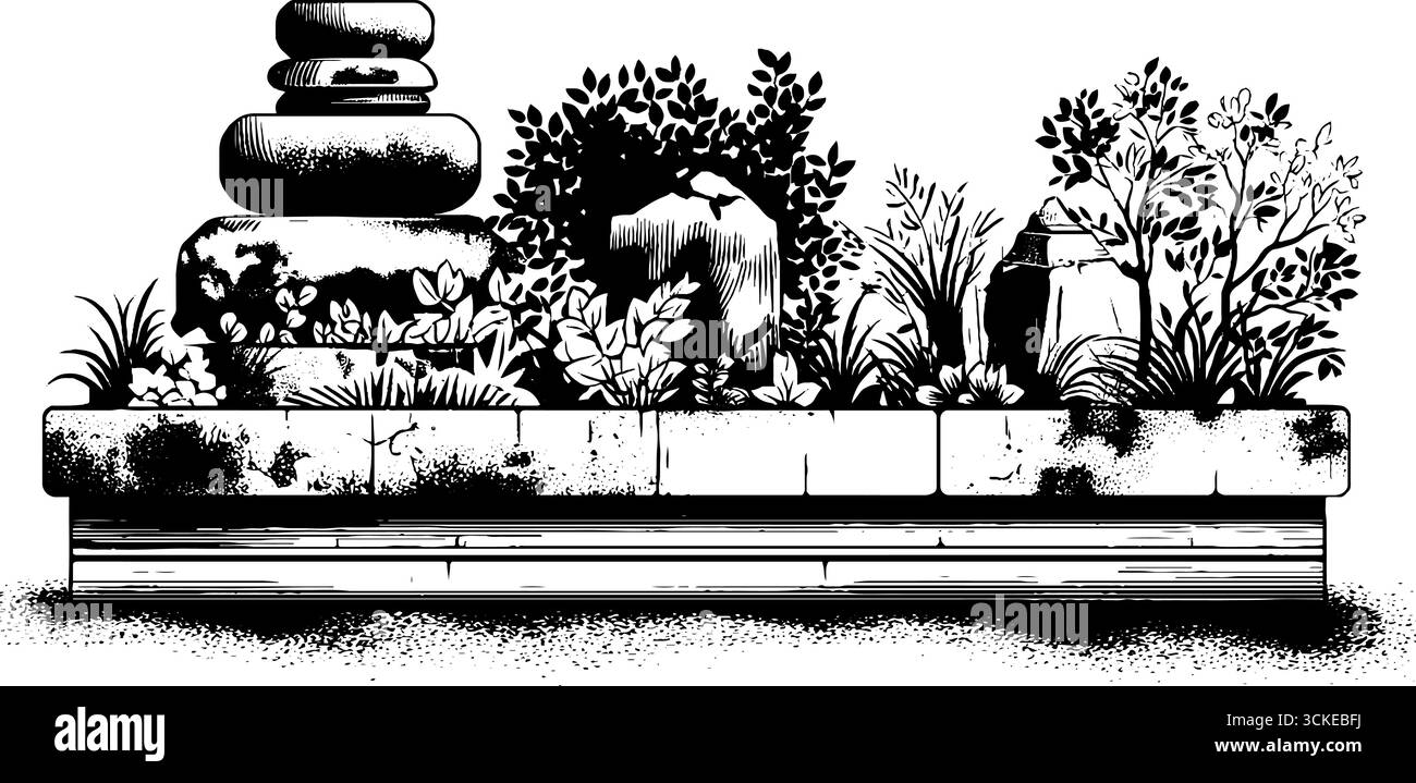 Garden scene monochrome Stock Vector Images - Alamy