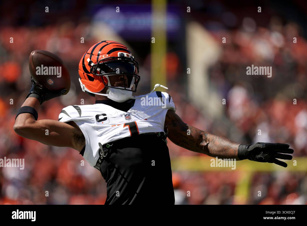 Cincinnati Bengals wide receiver Ja'Marr Chase (1) warms up prior to ...