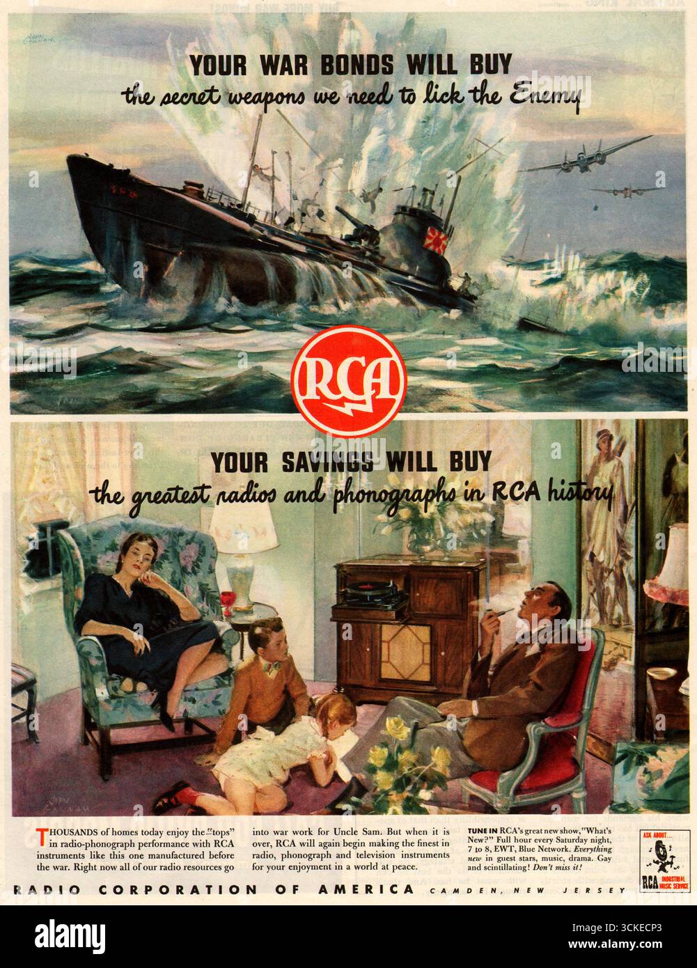 1944 Radio Corporation of America (RCA) ad promoting war bonds during ...