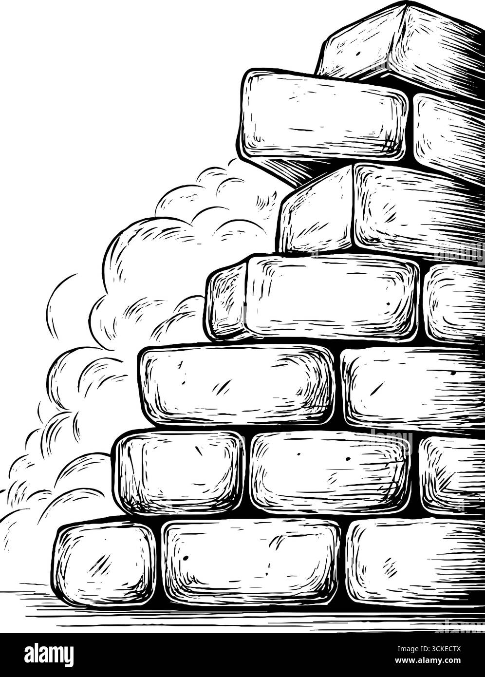 Detailed engraving of classic brick wall sketch for design projects ...
