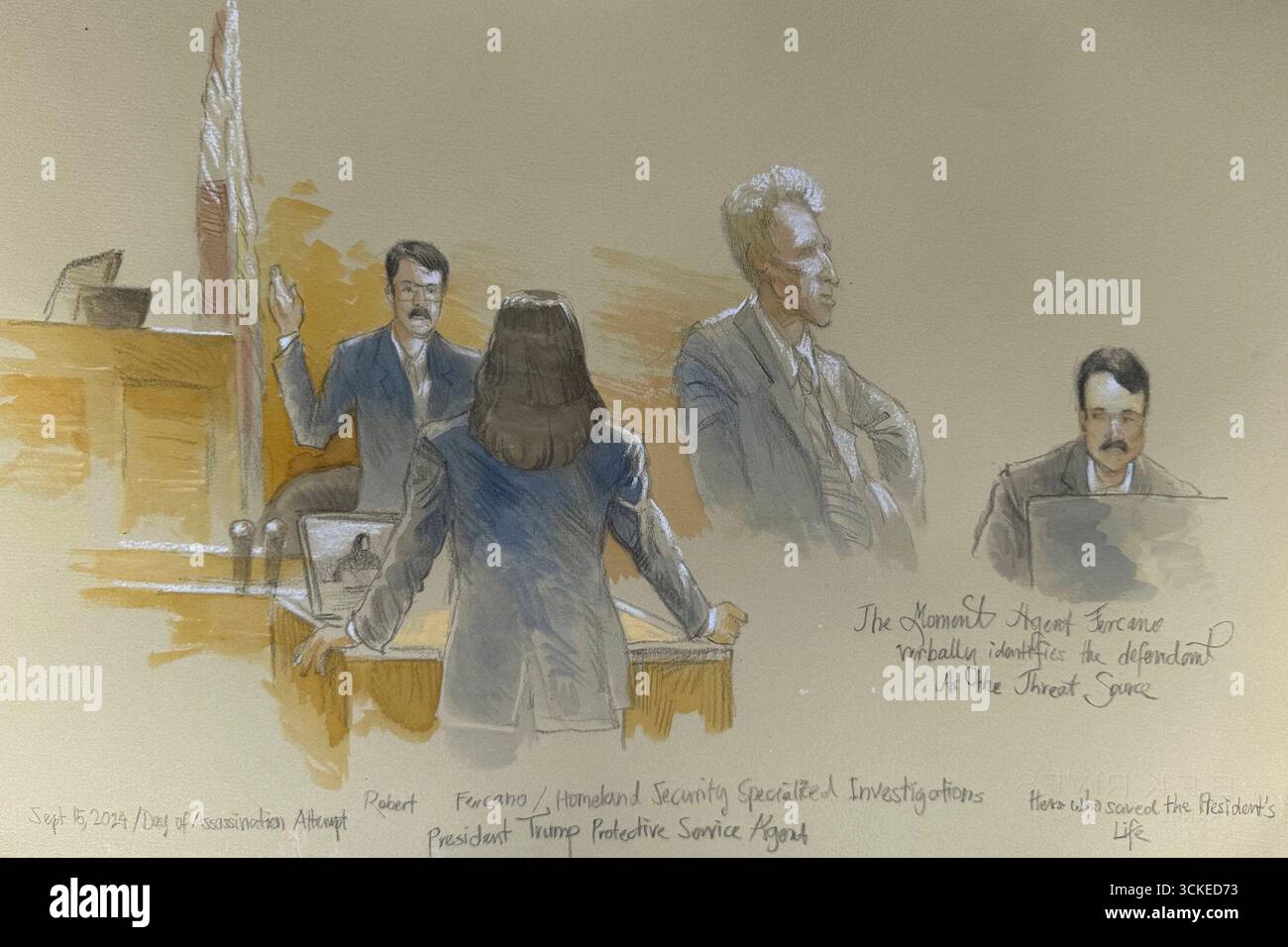 This courtroom sketch shows Secret Service agent Robert Fercano ...