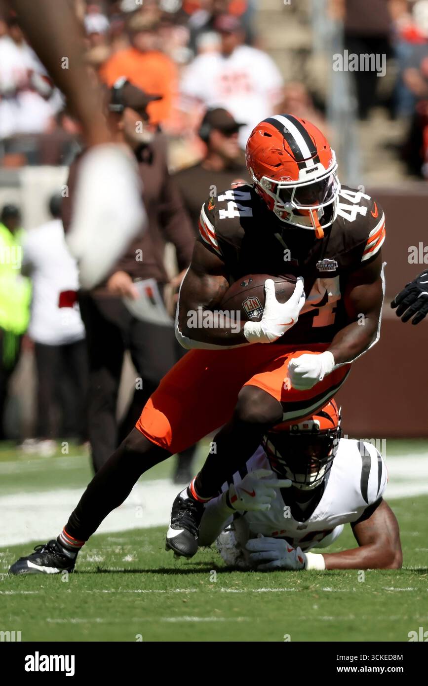 Cleveland Browns tight end Harold Fannin Jr. (44) runs with the ball during an NFL football game ...