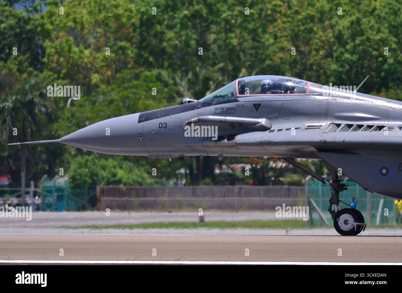 Fighter jet taxiing on runway during military air force training ...