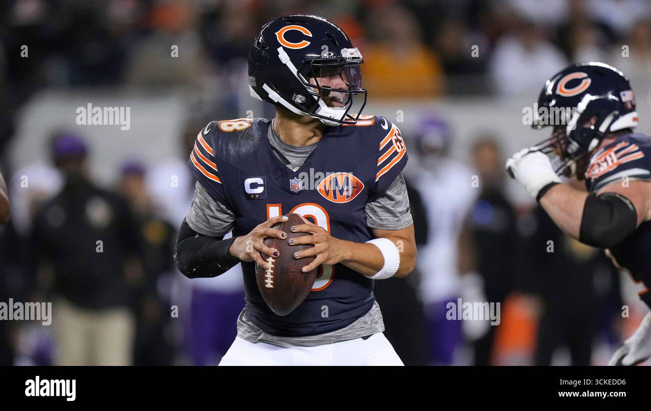 Chicago Bears quarterback Caleb Williams looks to pass during the first ...