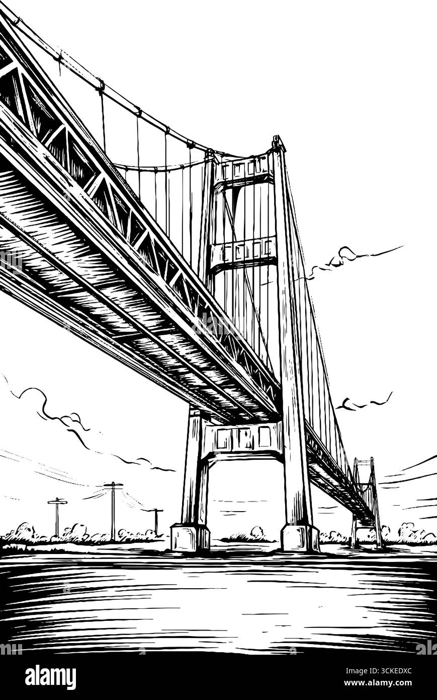Sketch lines suspension bridge hi-res stock photography and images - Alamy