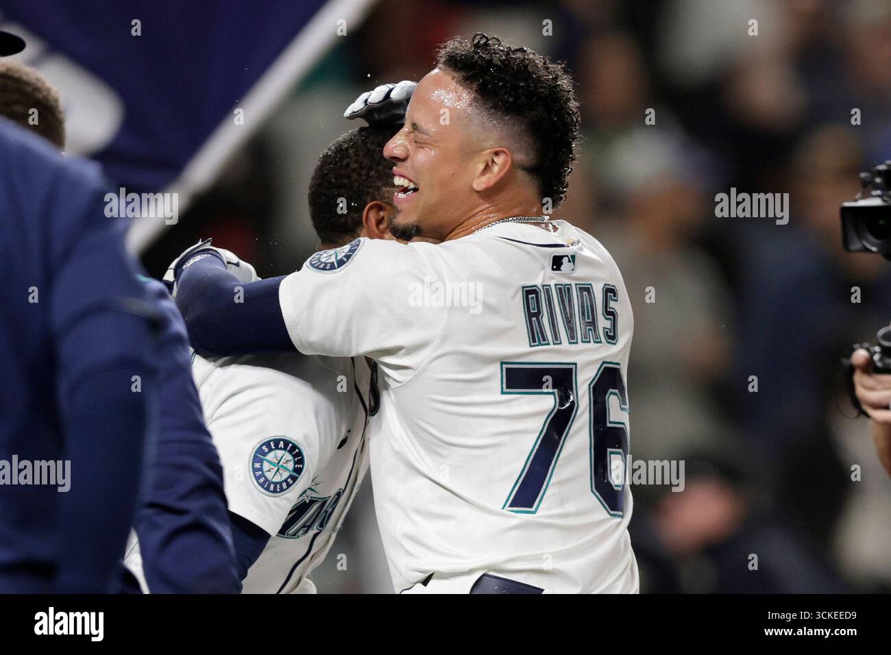 Seattle Mariners' Leo Rivas celebrates his two RBI walk-off home run ...