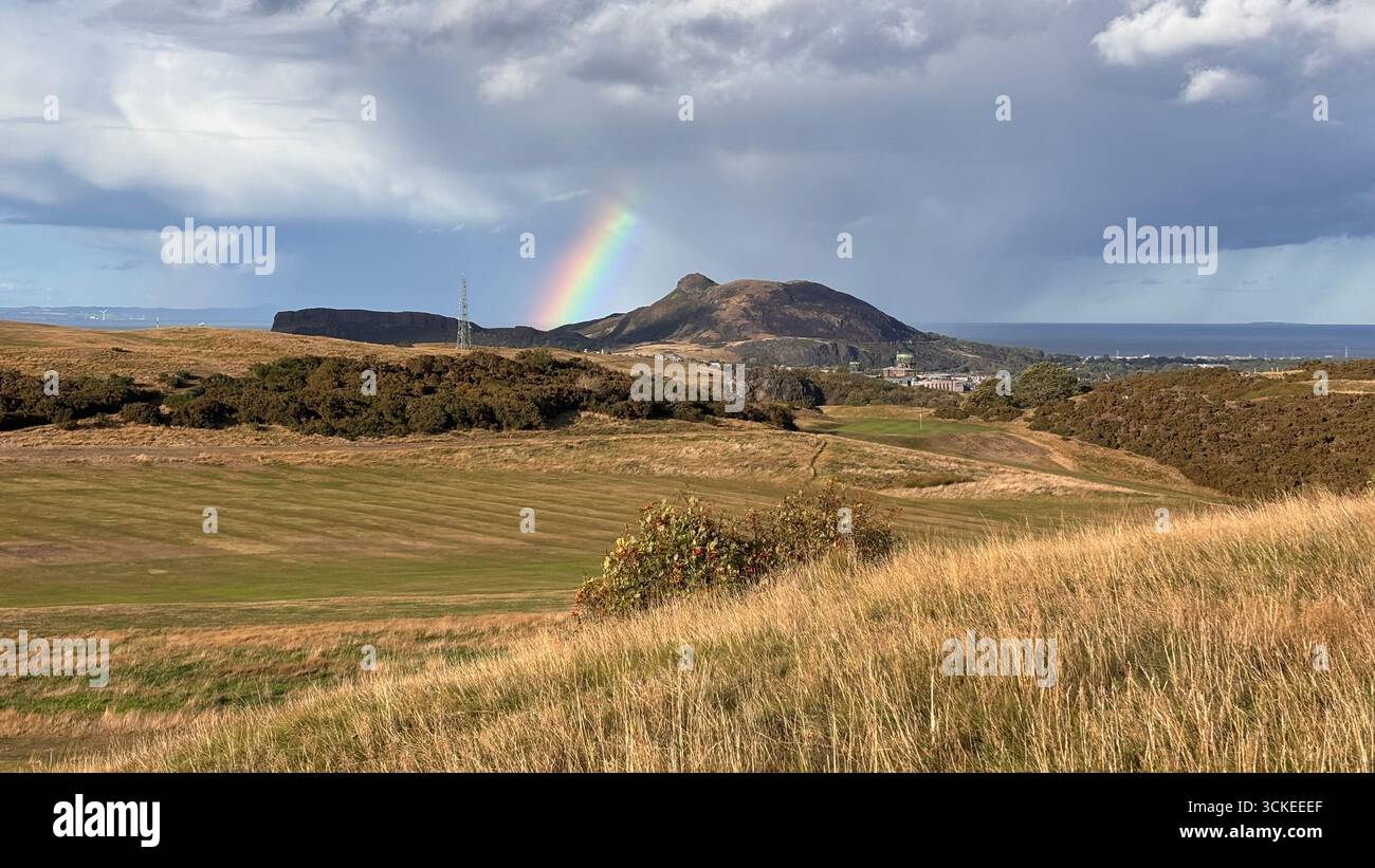 Rainbow over Arthur's seat in Edinburgh Stock Photo - Alamy