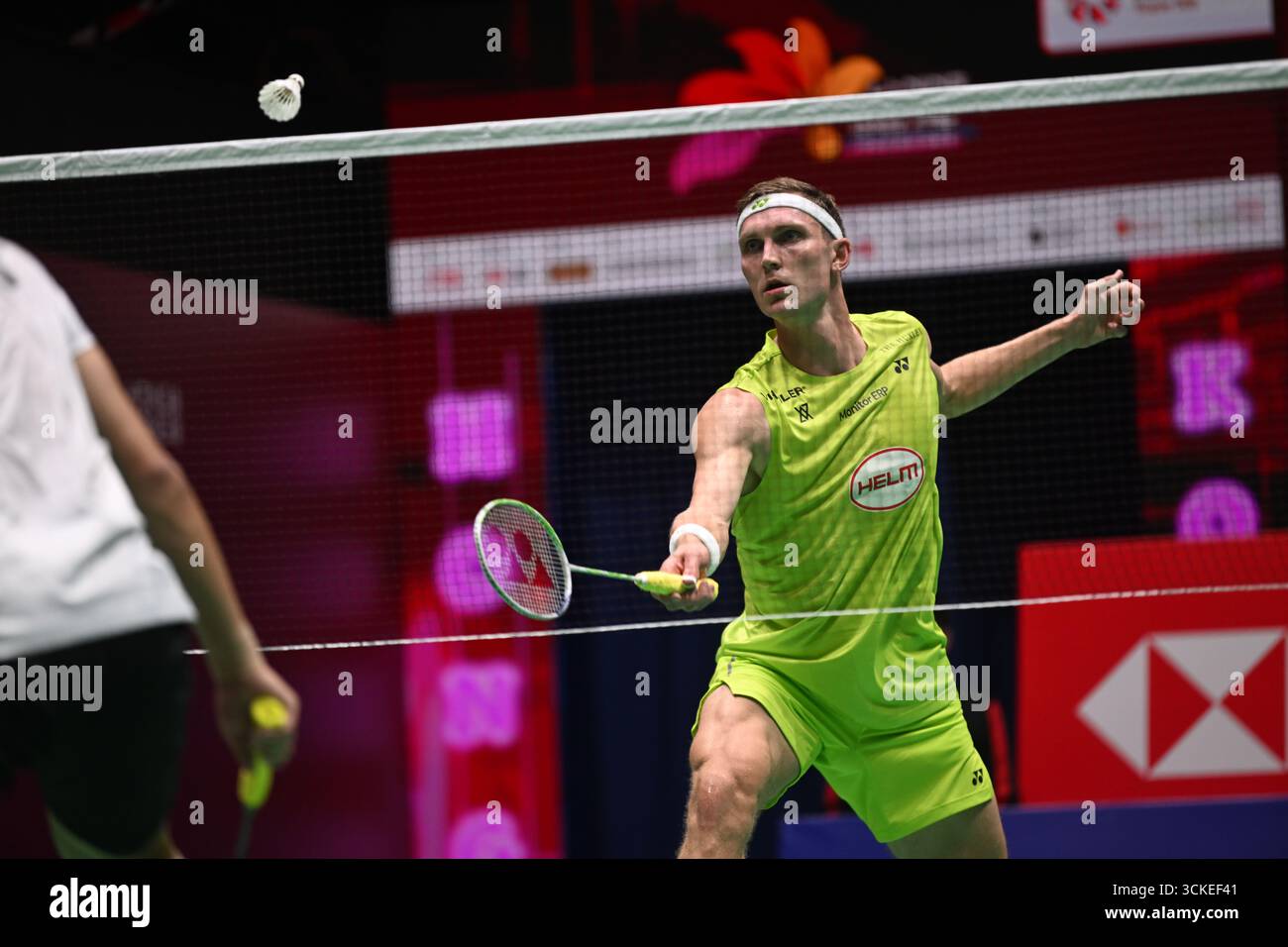 Viktor Axelsen, a Denmark badminton player during the match of Hong ...