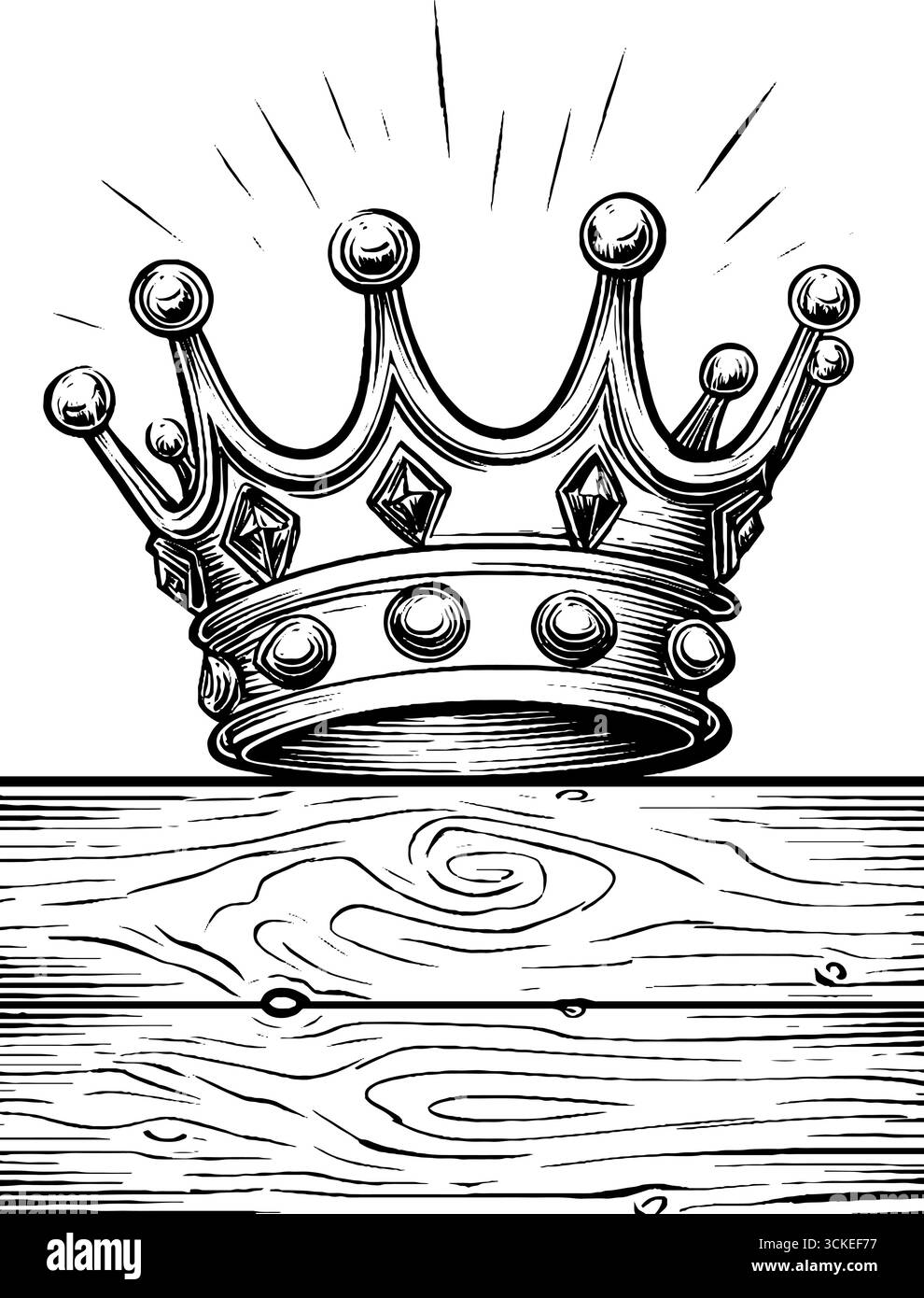 Vintage engraved crown illustration with bold black lines for royal ...