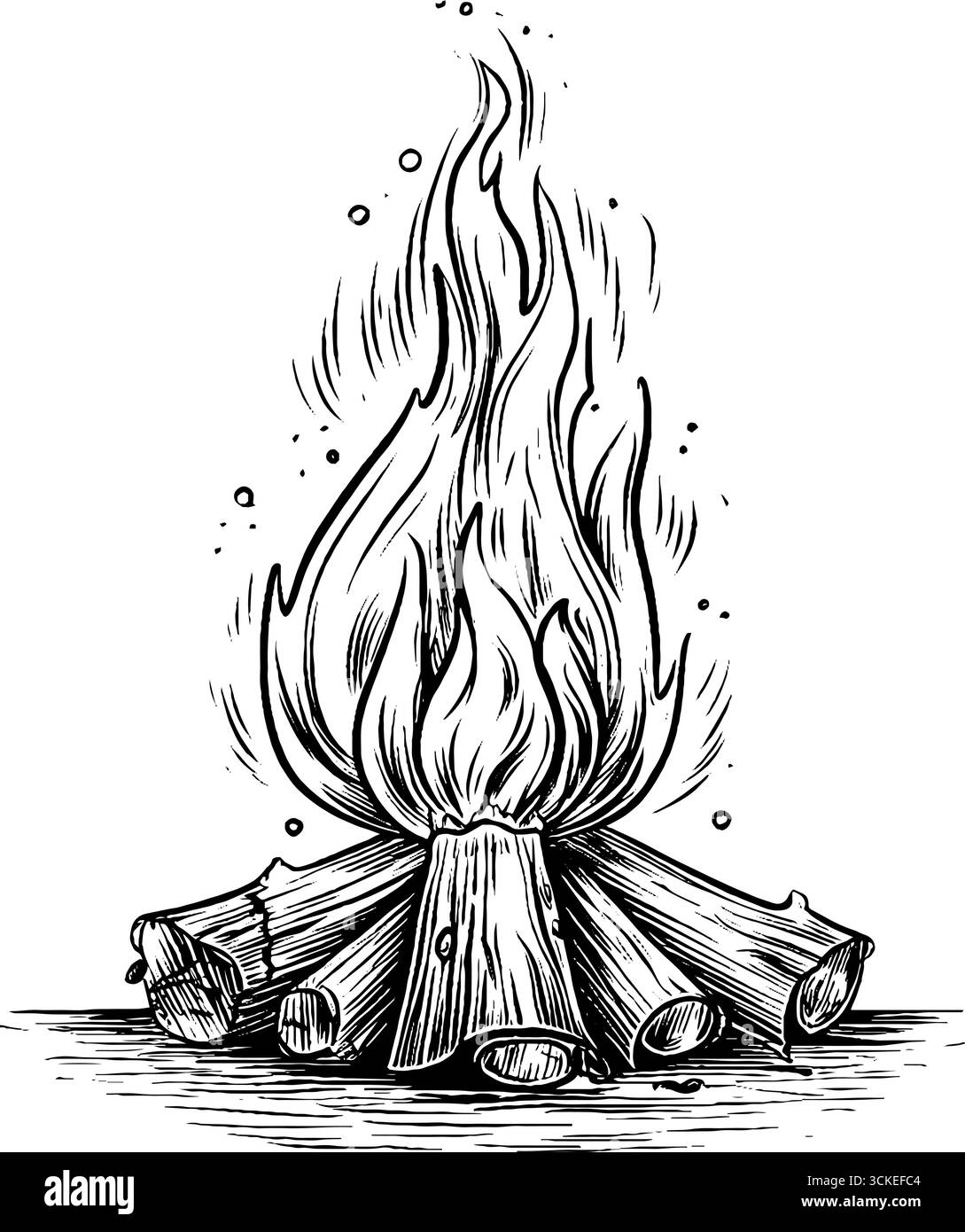 Rustic campfire design featuring hand drawn engraved flames for prints ...