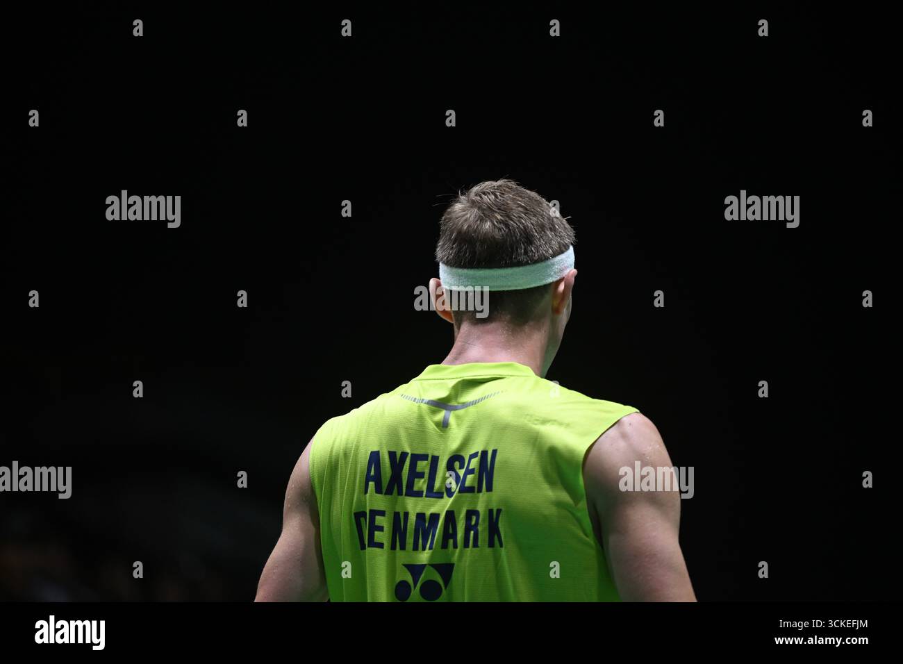 Viktor Axelsen, a Denmark badminton player during the match of Hong ...