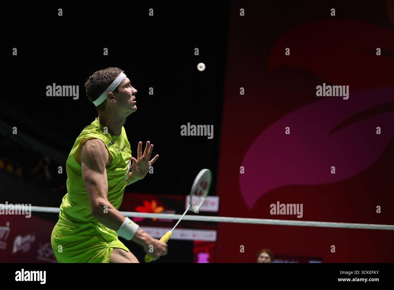 Viktor Axelsen, a Denmark badminton player during the match of Hong ...