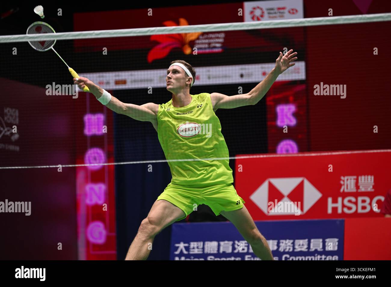 Viktor Axelsen, a Denmark badminton player during the match of Hong ...