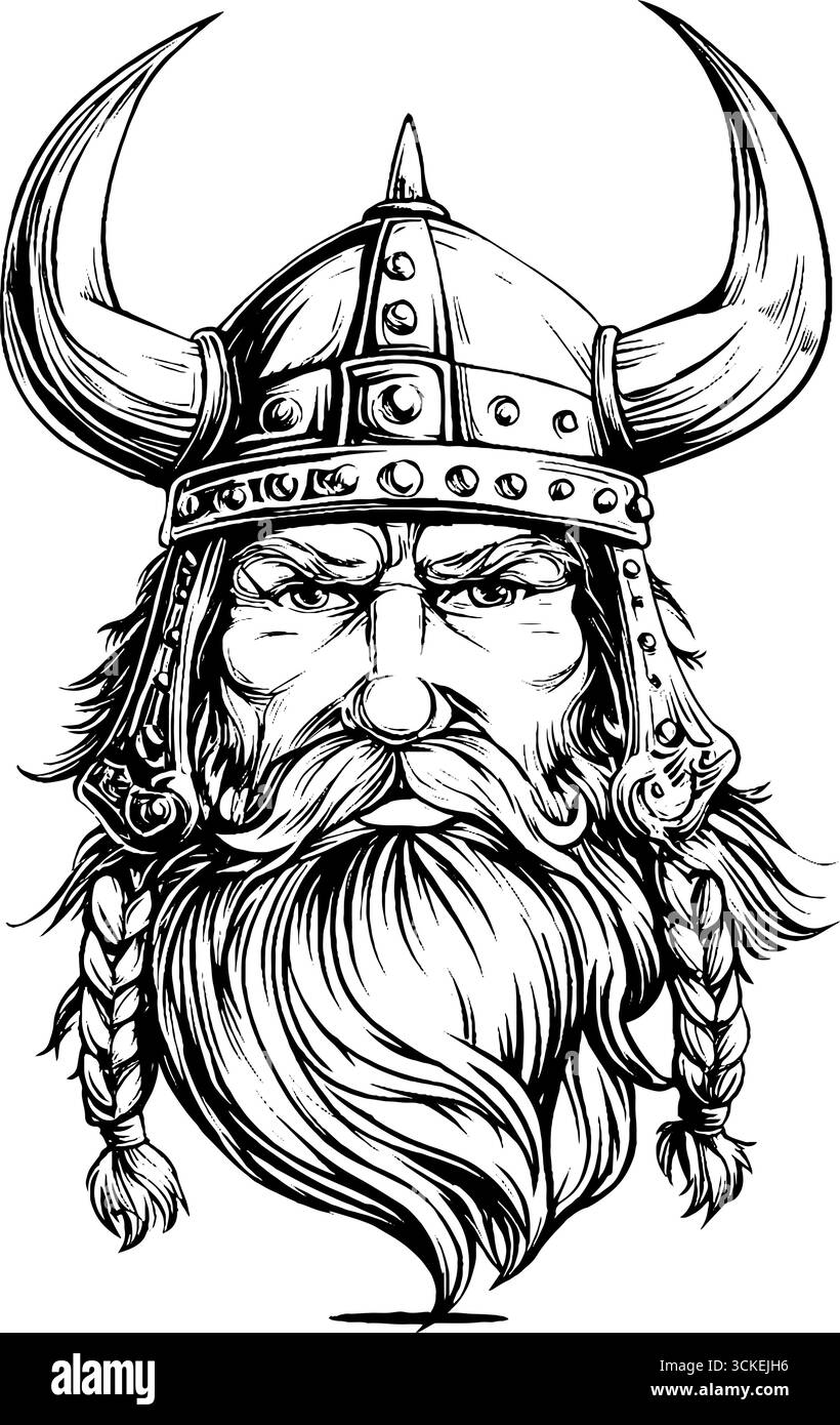 Engraved illustration of odin with viking helmet - mythological norse ...