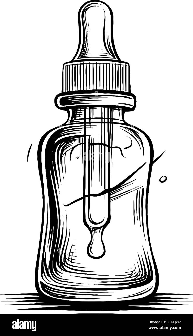 Vintage hand drawn engraving of dropper bottle for apothecary design ...