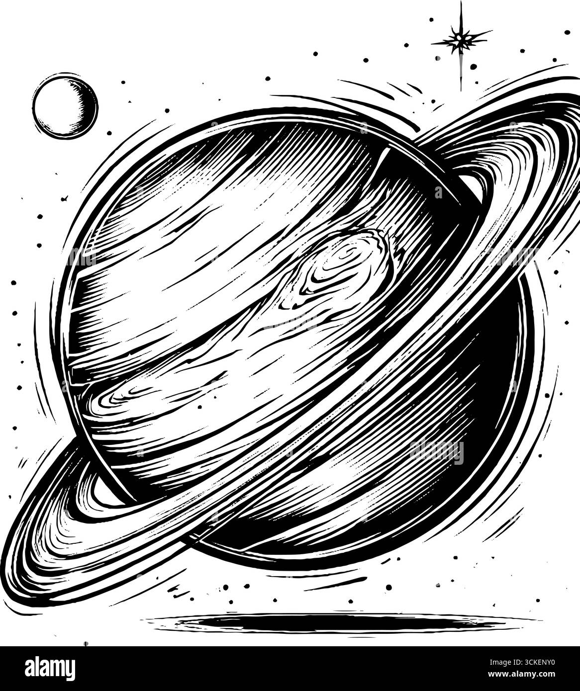 Vintage engraved illustration of planet jupiter with moons and stars ...