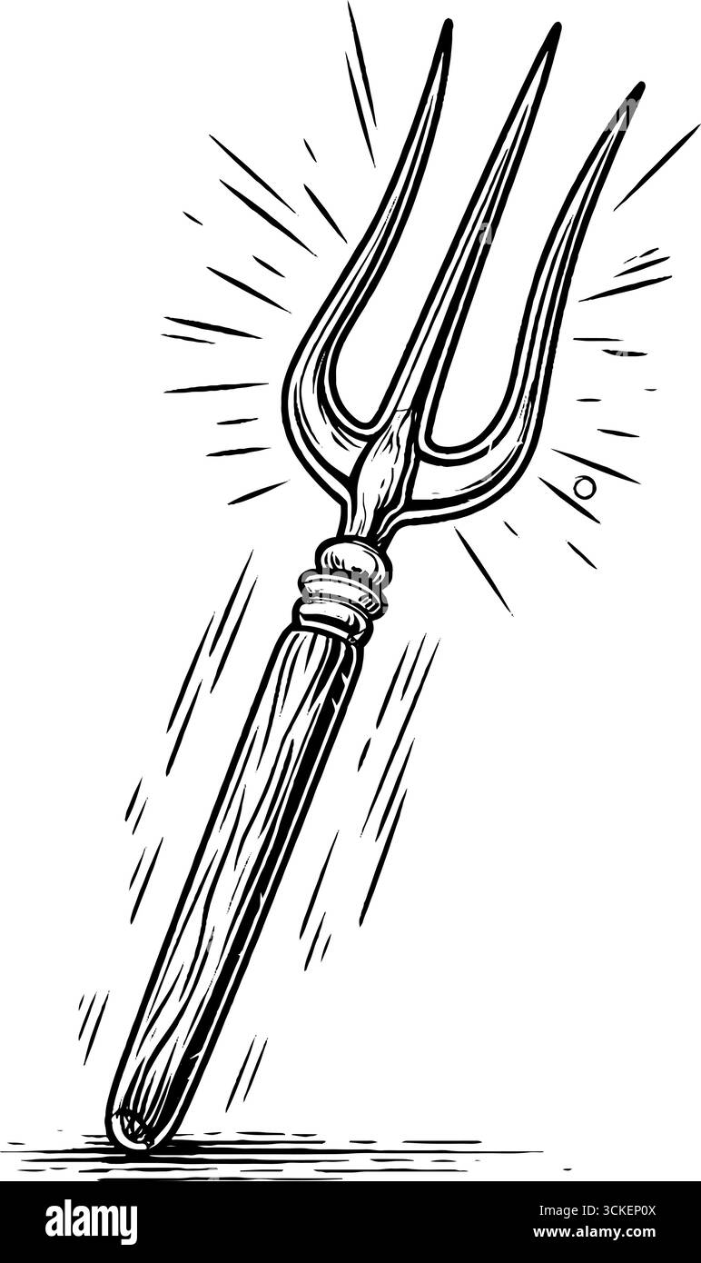 Vintage engraved illustration of pitchfork silhouette for design ...