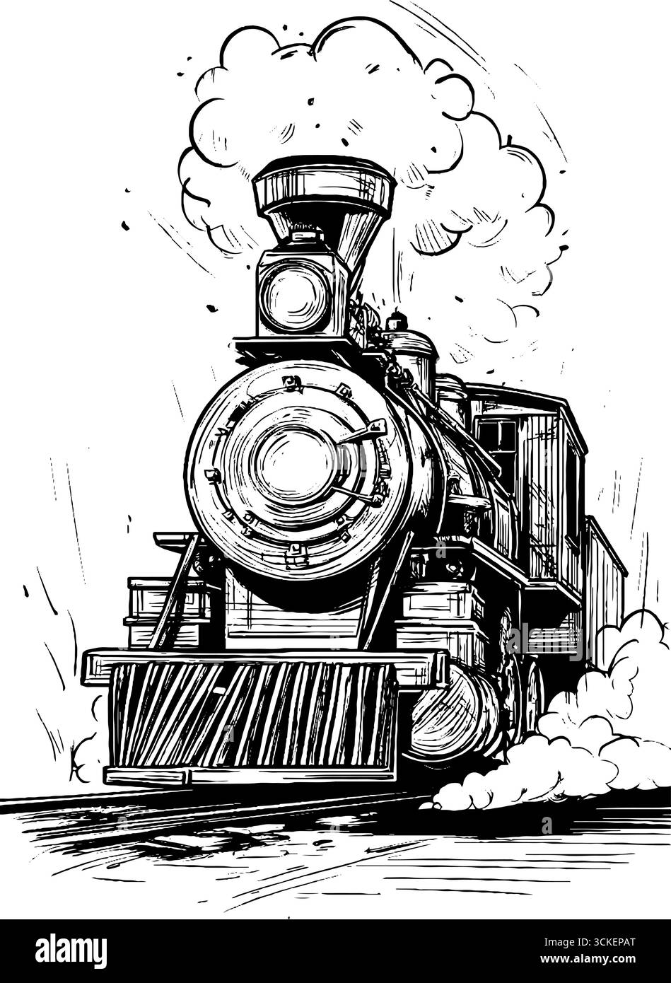 Vintage engraved illustration of steam locomotive for retro design ...