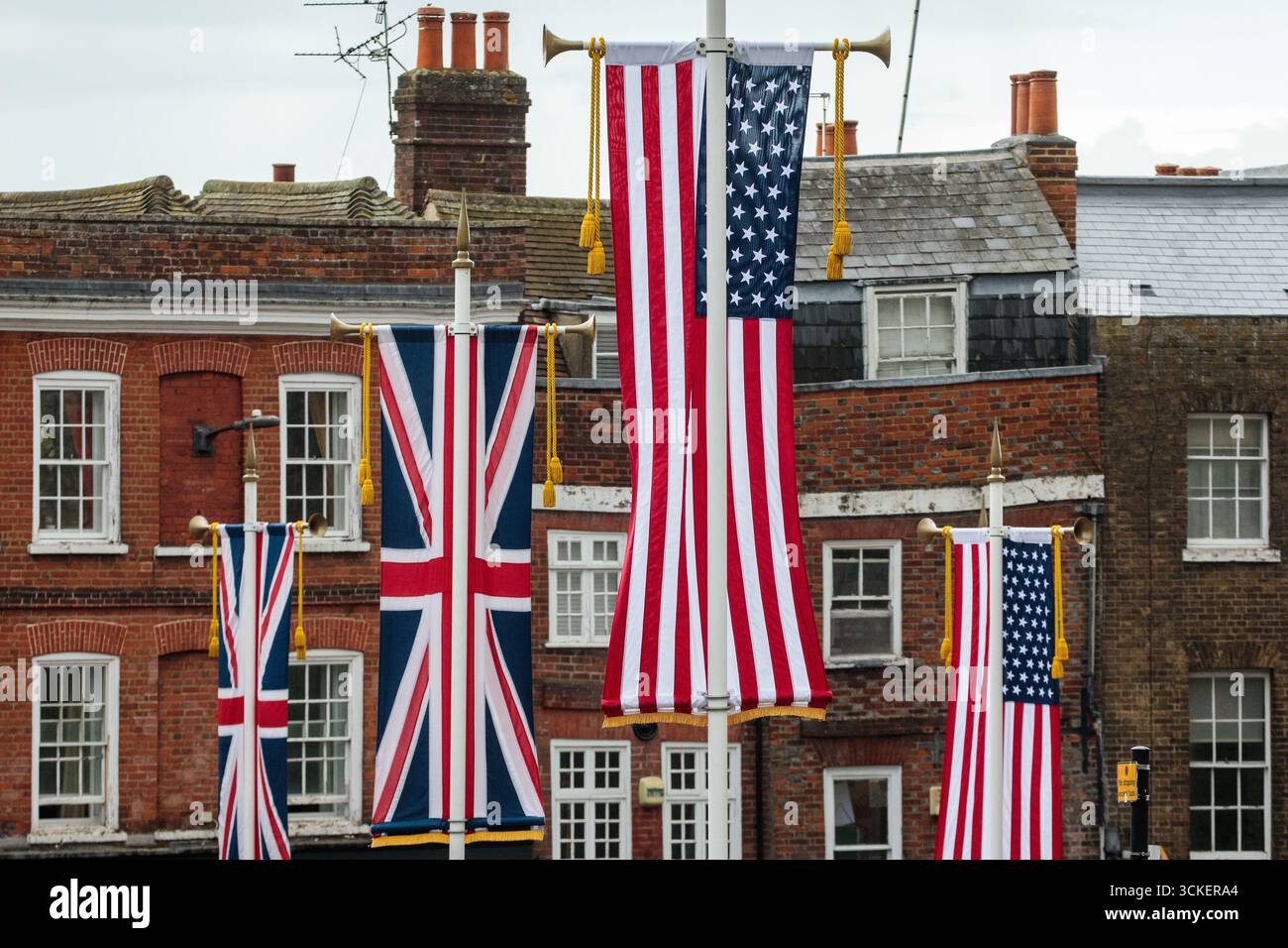 Windsor, UK. 11th September, 2025. Stars and Stripes and Union flags ...