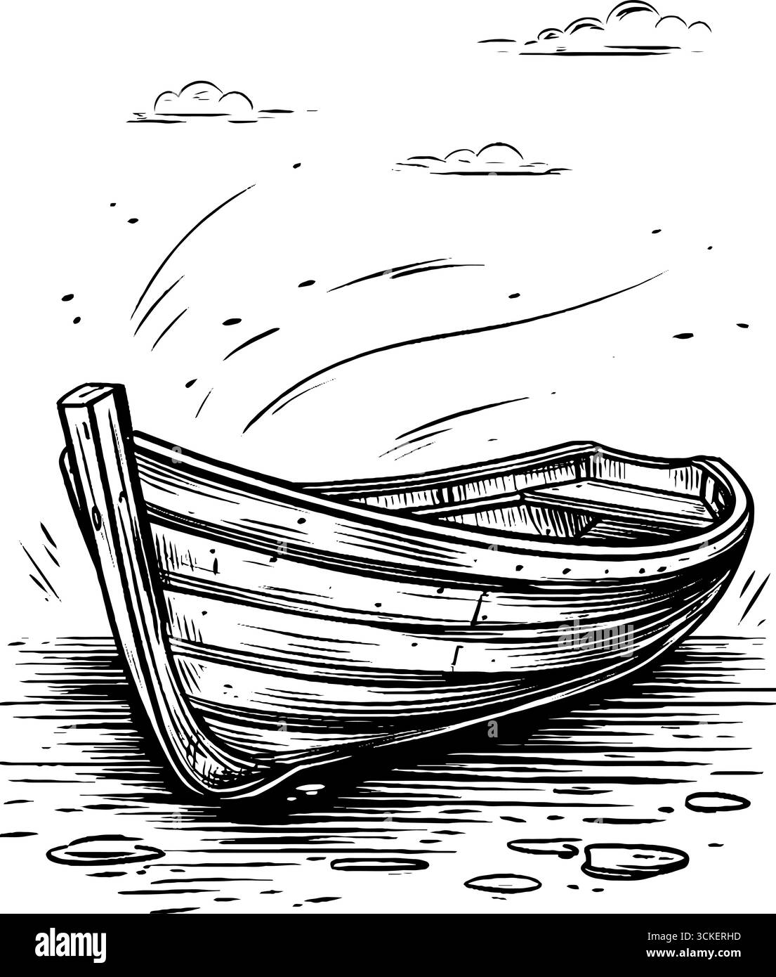 Vintage engraved illustration of rowing skiff for nautical design Stock ...