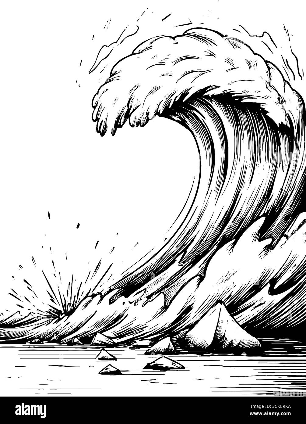 Engraved wave pattern illustration featuring bold black lines for retro ...