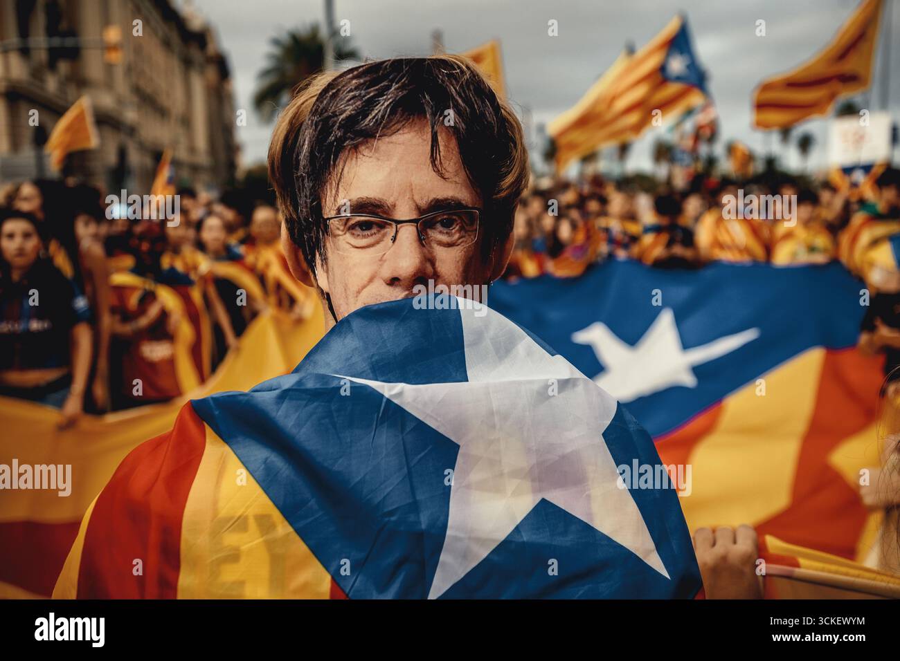 Barcelona, Spain. 11 September, 2025: A pro-independence supporter ...
