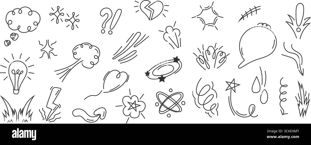 Hand-drawn doodle emotion icons set. Includes expressive symbols for ...