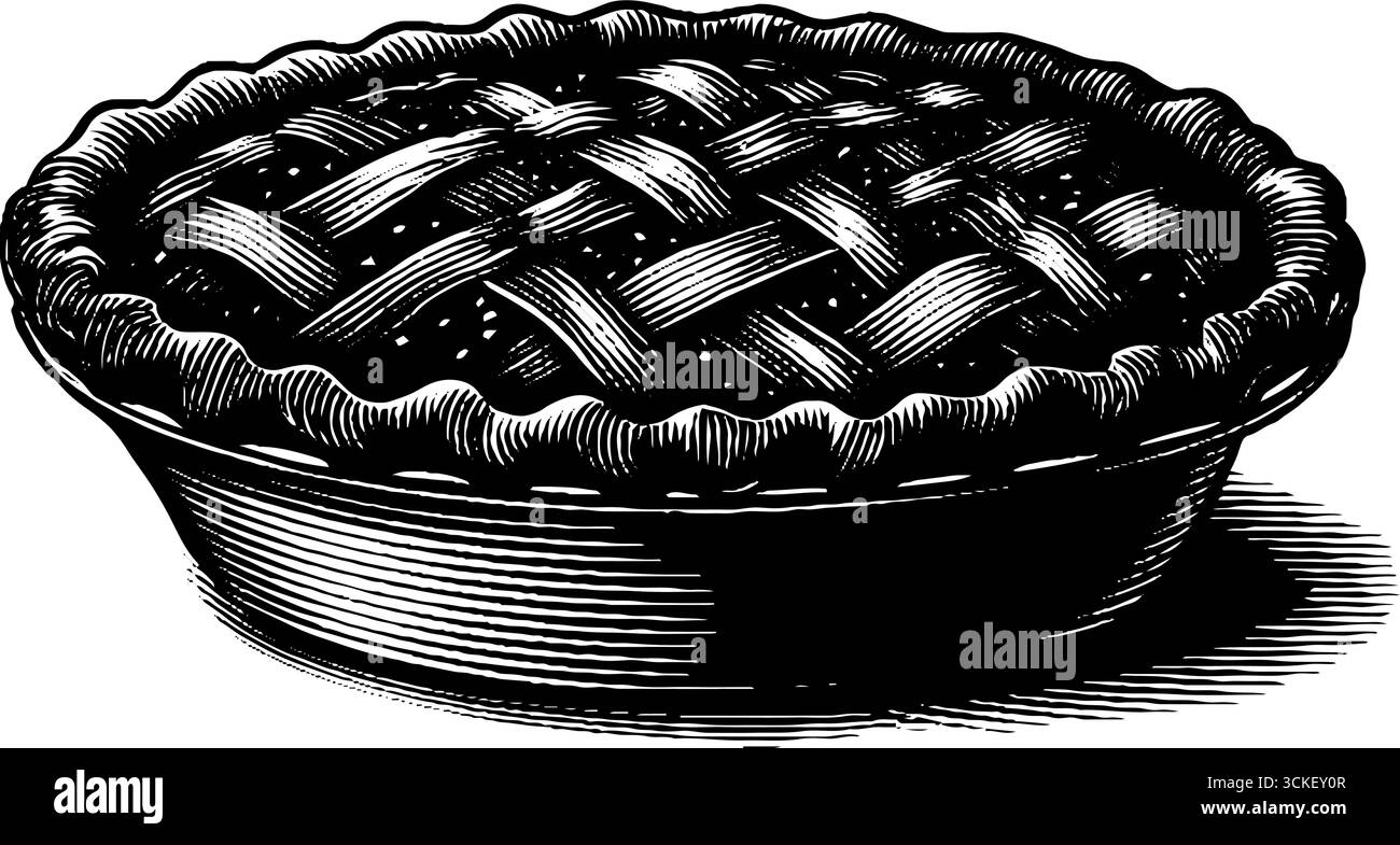 Vintage engraved illustration of pie with lattice crust for retro ...