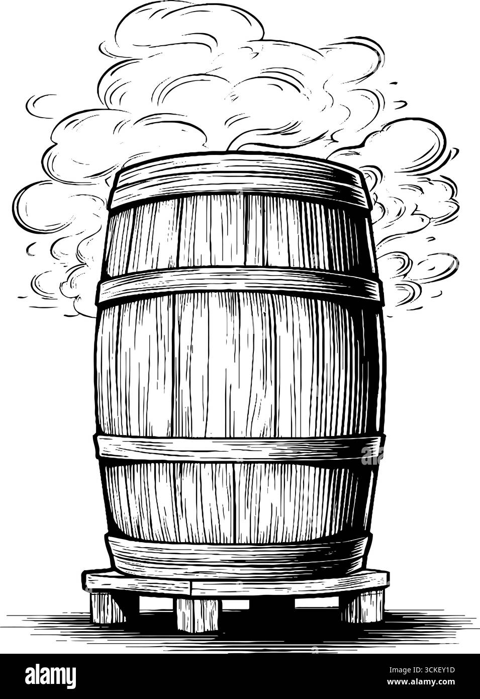 Rustic wooden silo with engraved detailing and smoke effect for design ...